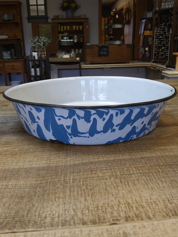 Reproduction Blue and White Swirl Enamelware Pan | Etsy