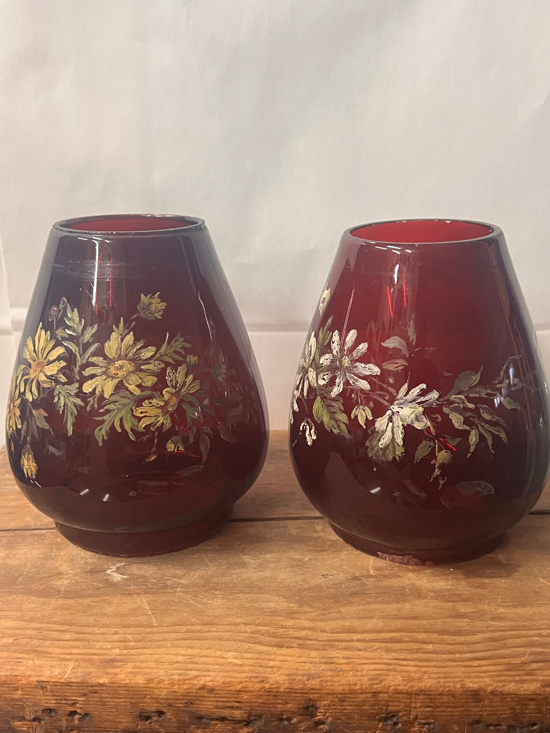 Pair of Antique Ruby Red Hand Painted Globes - Etsy