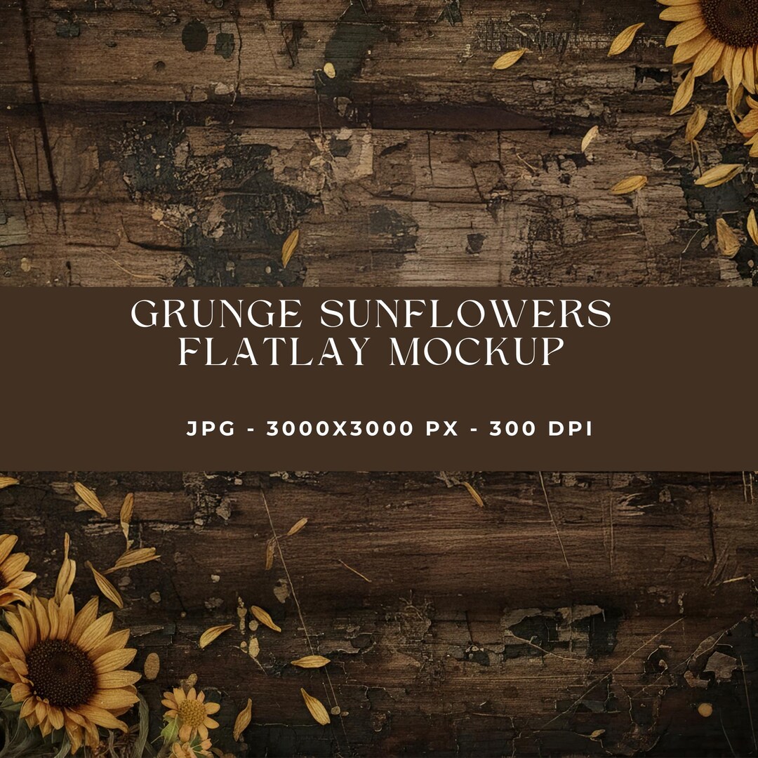 Grunge Sunflowers Flatlay Background: Dark Moody Autumn Floral Product ...