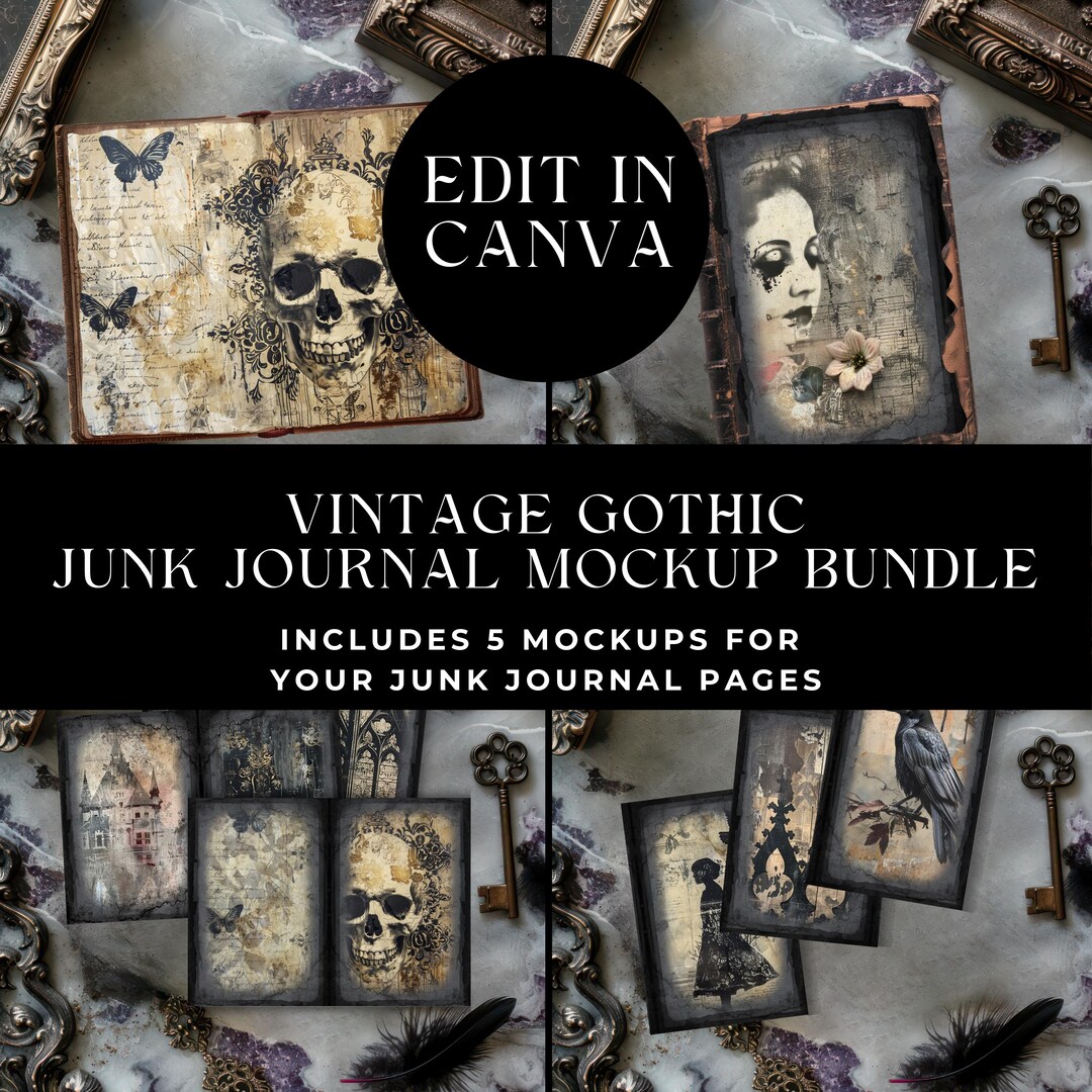 Junk Journal Mockup Canva, Drag and Drop Mockup, Vintage Gothic ...