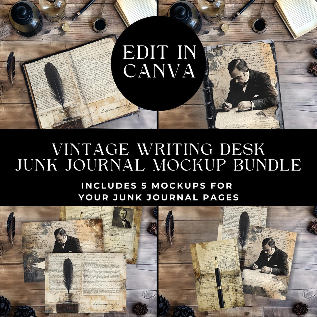 Junk Journal Mockup Canva, Drag and Drop Mockup, Vintage Writing ...