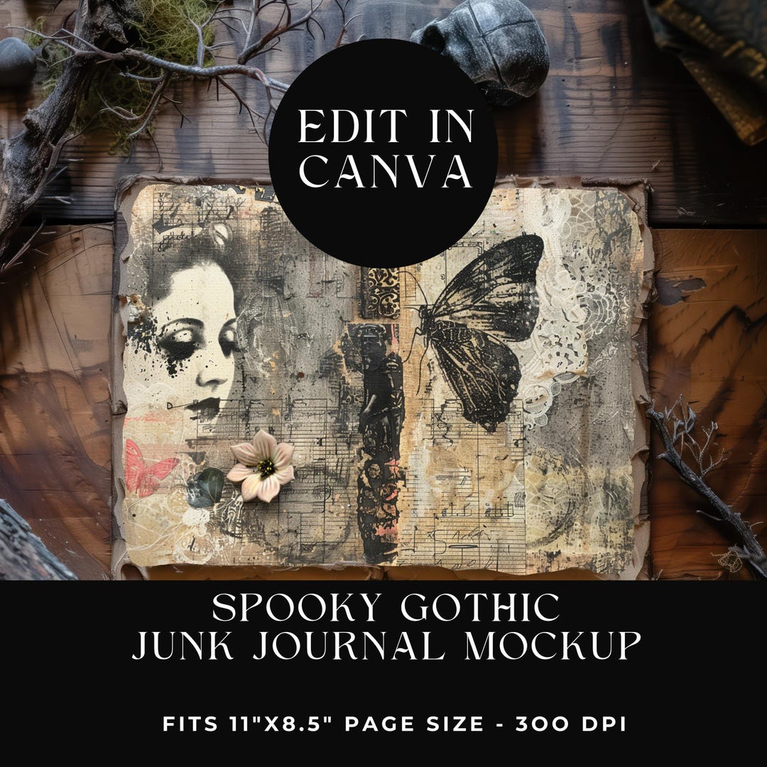 Spooky Gothic Junk Journal Mockup: Halloween Canva Drag & Drop Template ...