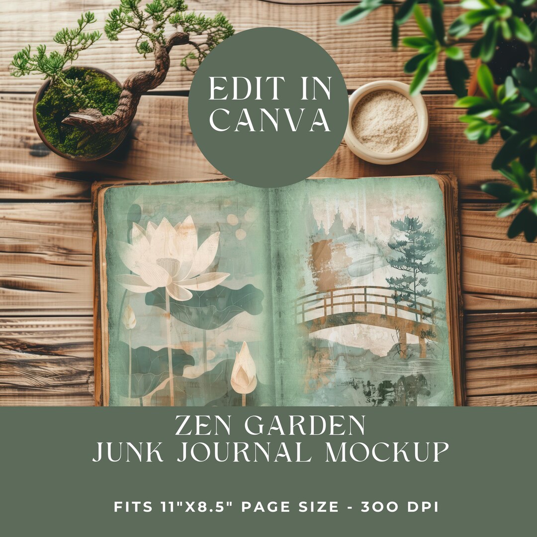 Junk Journal Mockup Canva, Drag and Drop Mockup, Zen Garden, Meditation ...