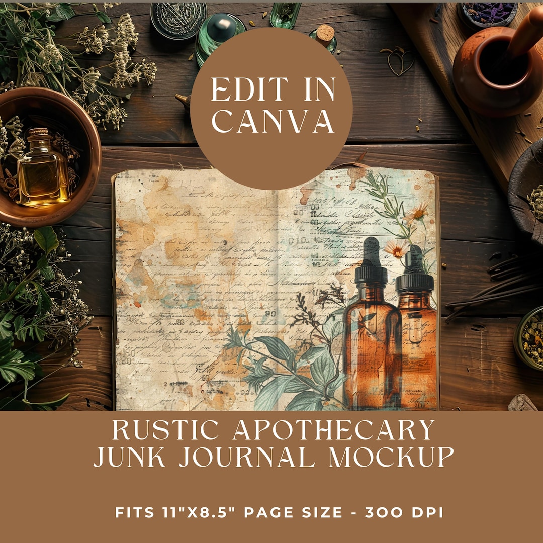 Junk Journal Mockup Canva, Drag and Drop Mockup, Rustic, Herbs, Herbal ...