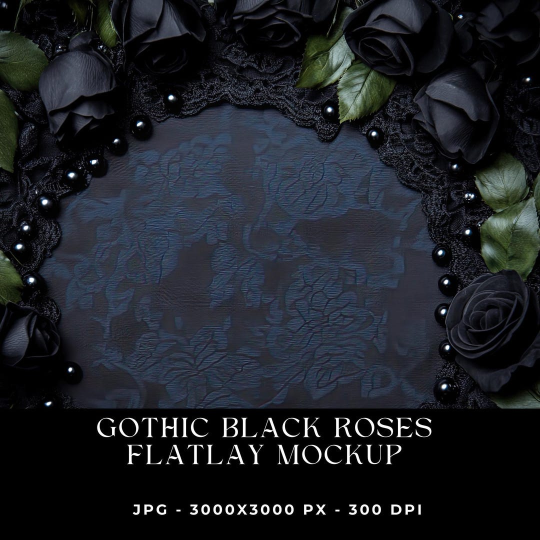 Black Roses Flatlay Background, Goth Flat Lay, Gothic Mockup Image ...