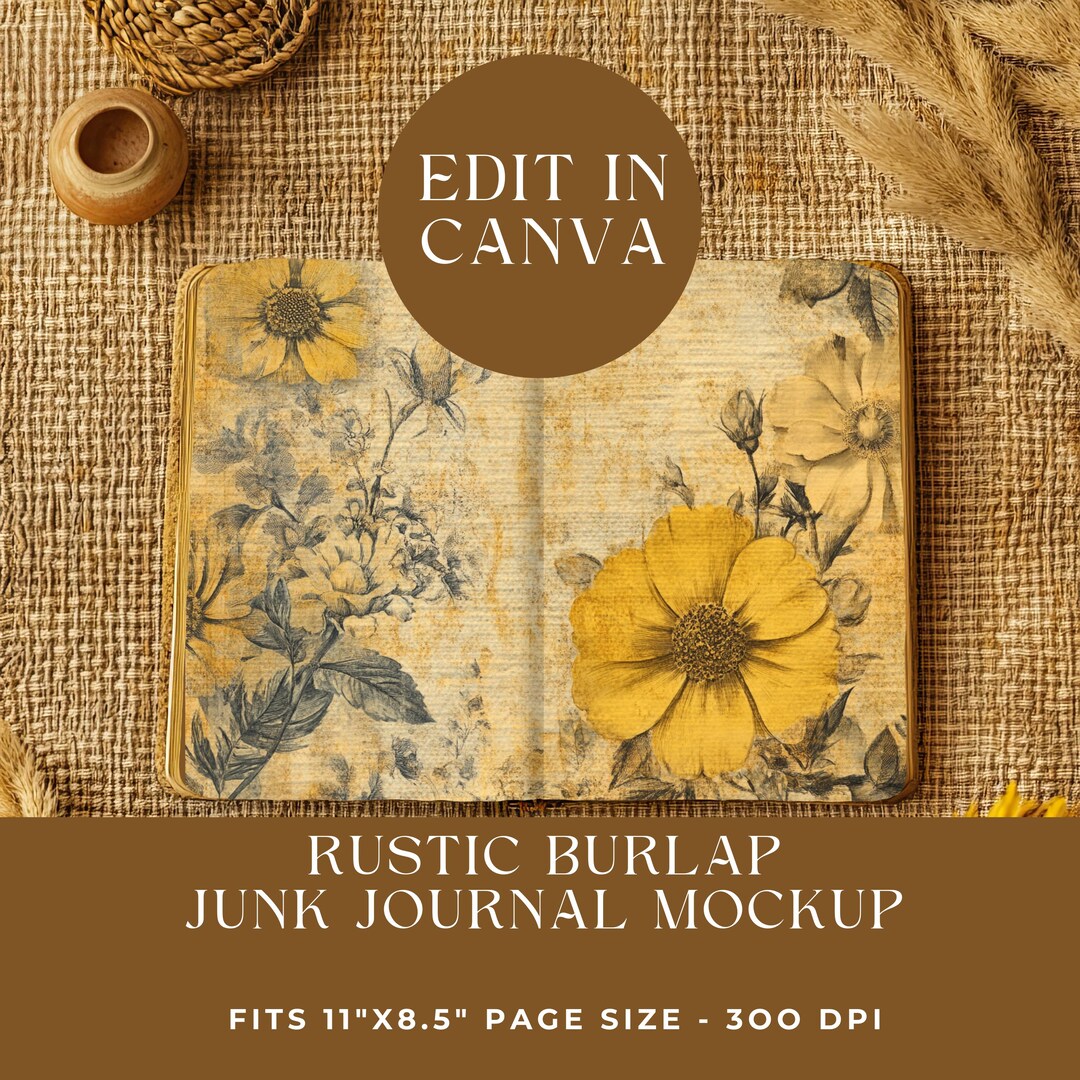 Rustic Junk Journal Mockup Canva, Drag and Drop Mockup, Nature, Burlap ...