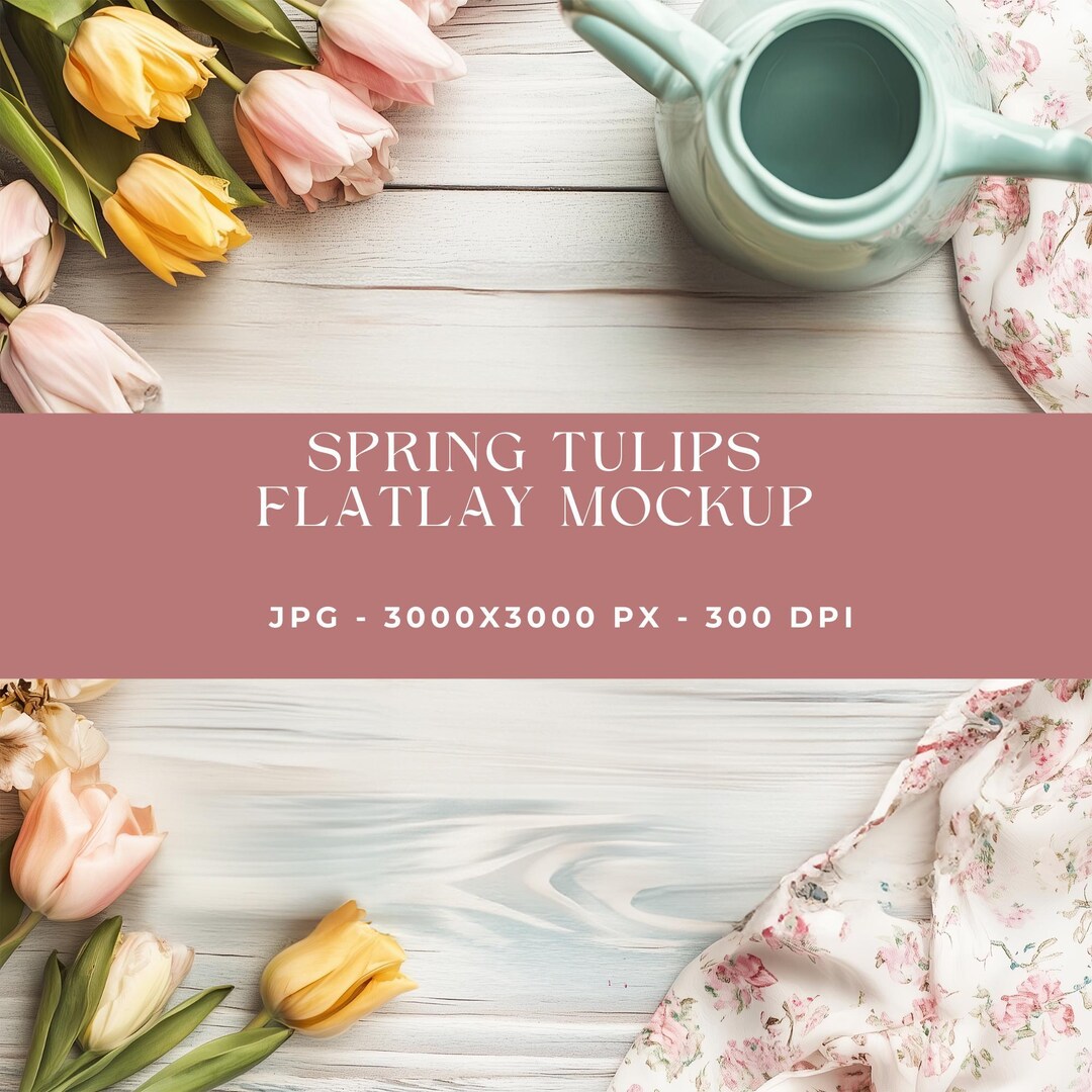 Spring Tulips Flatlay Background: Easter Flowers Mockup Flat Lay ...