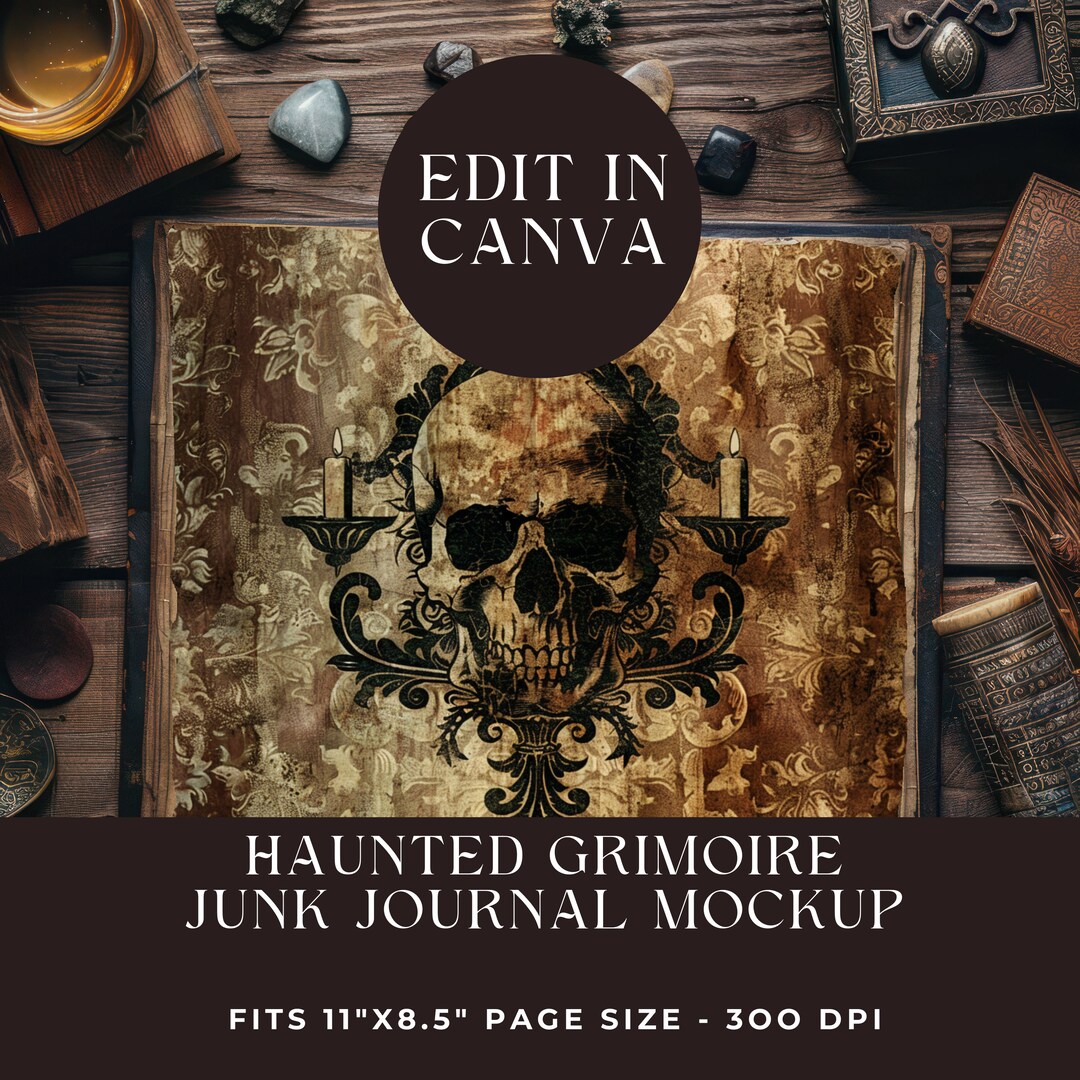Junk Journal Mockup Canva, Drag and Drop Mockup, Grimoire, Halloween ...