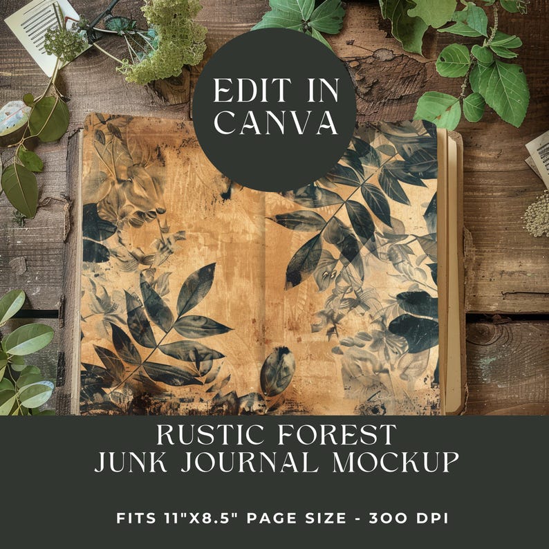 Rustic Forest Junk Journal Mockup: Canva Drag & Drop Template (digital ...