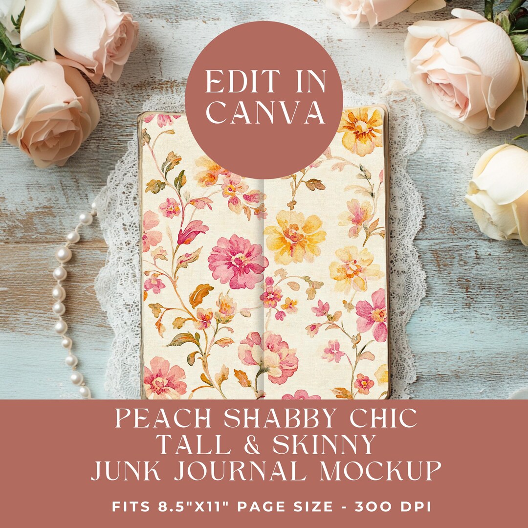 Peach Shabby Chic Tall and Skinny Junk Journal Mockup, Junk Journal ...