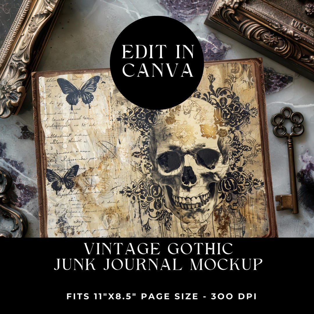 Junk Journal Mockup Canva, Drag and Drop Mockup, Vintage Gothic ...