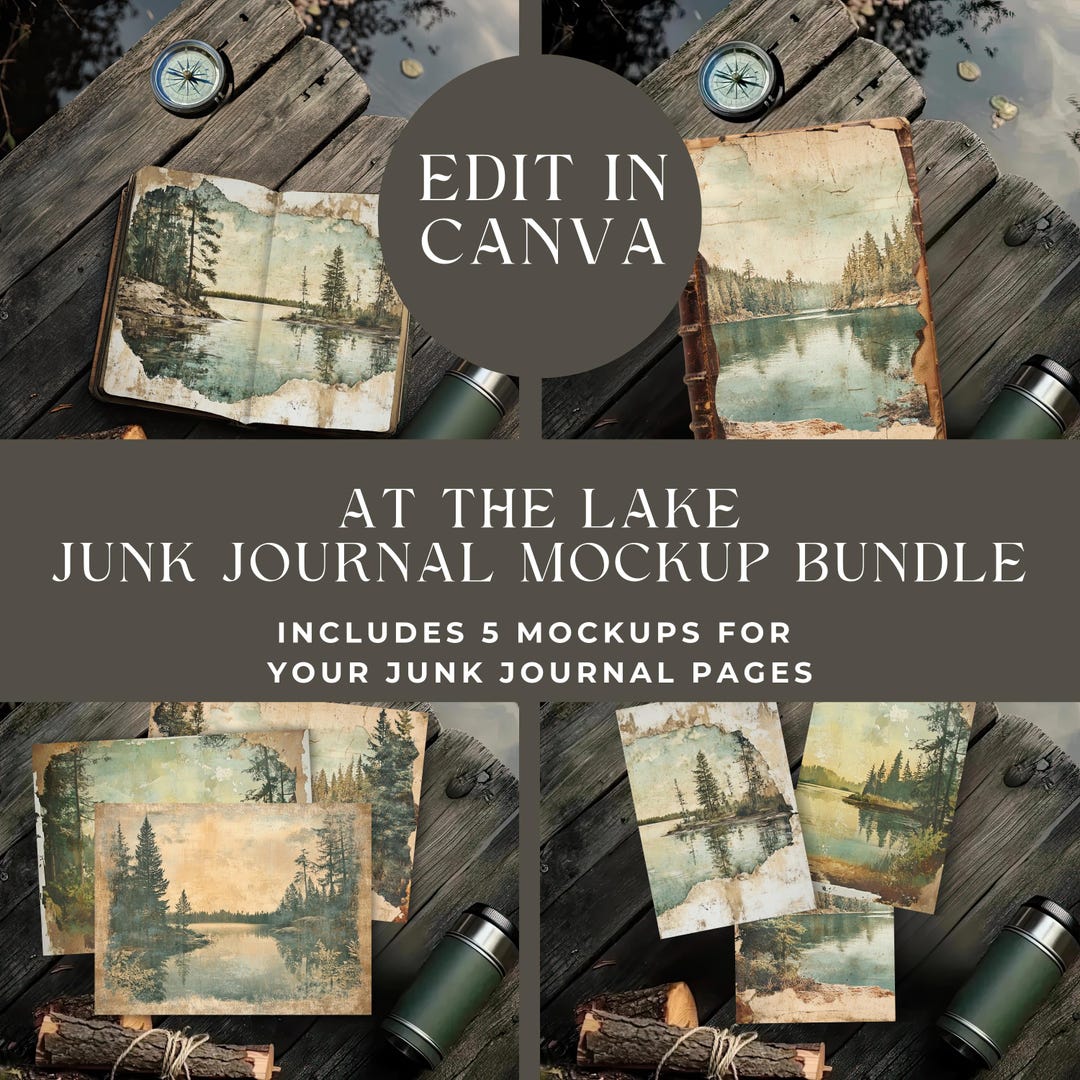 Lake Junk Journal Mockup Canva, Nature Drag and Drop Mockup, Rustic ...