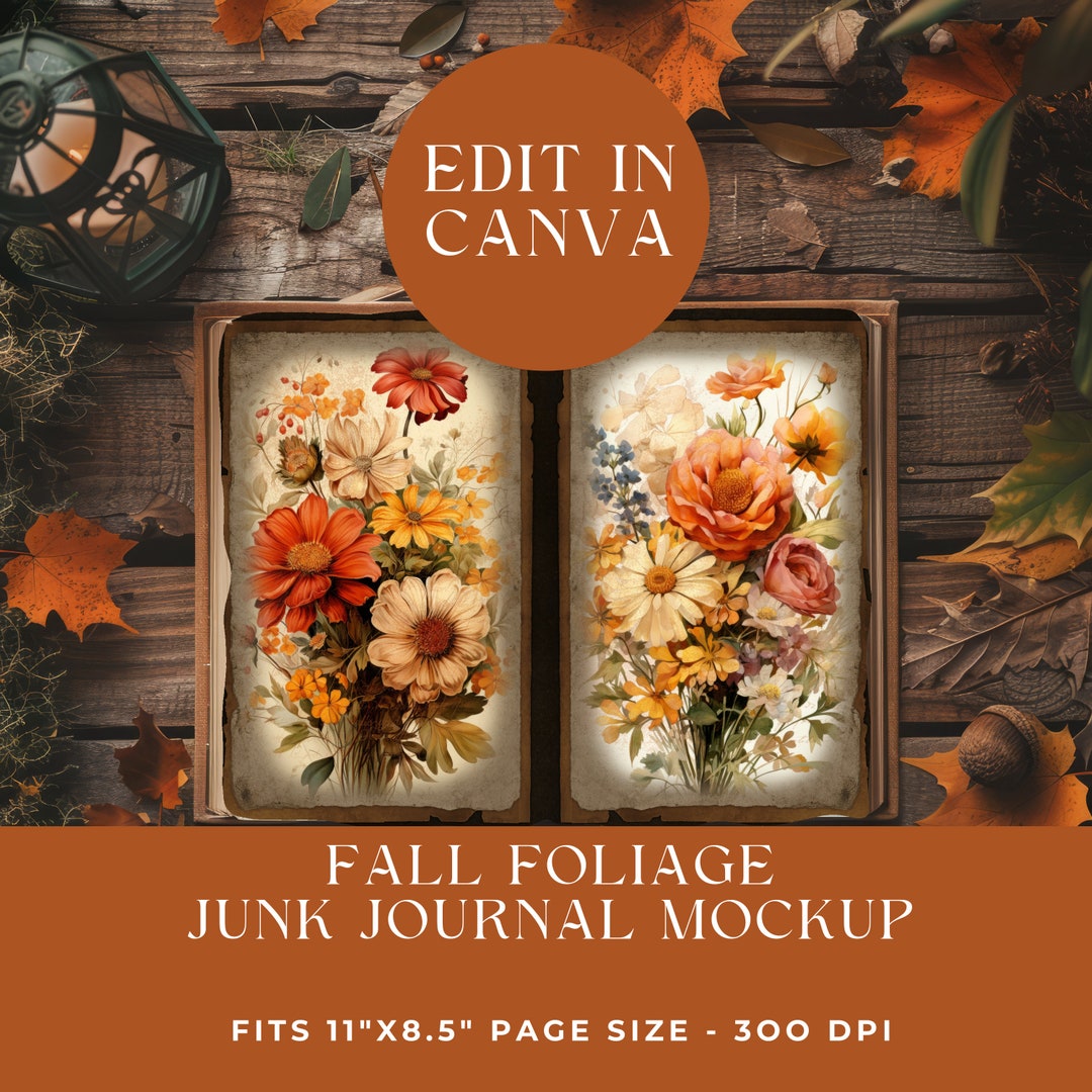 Autumn Junk Journal Mockup: Fall Leaves Canva Drag & Drop Template ...