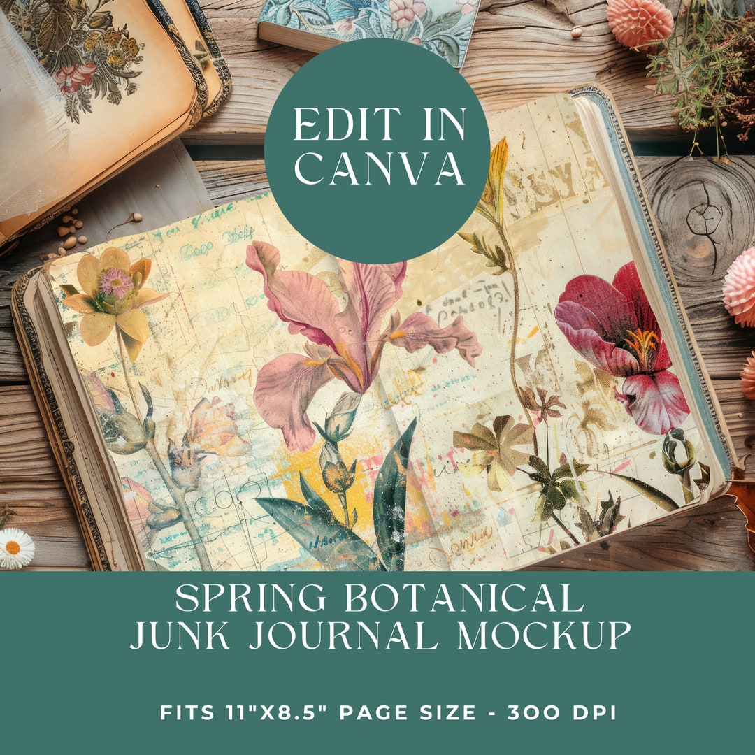 Spring Botanical Junk Journal Mockup: Canva Drag & Drop Template ...