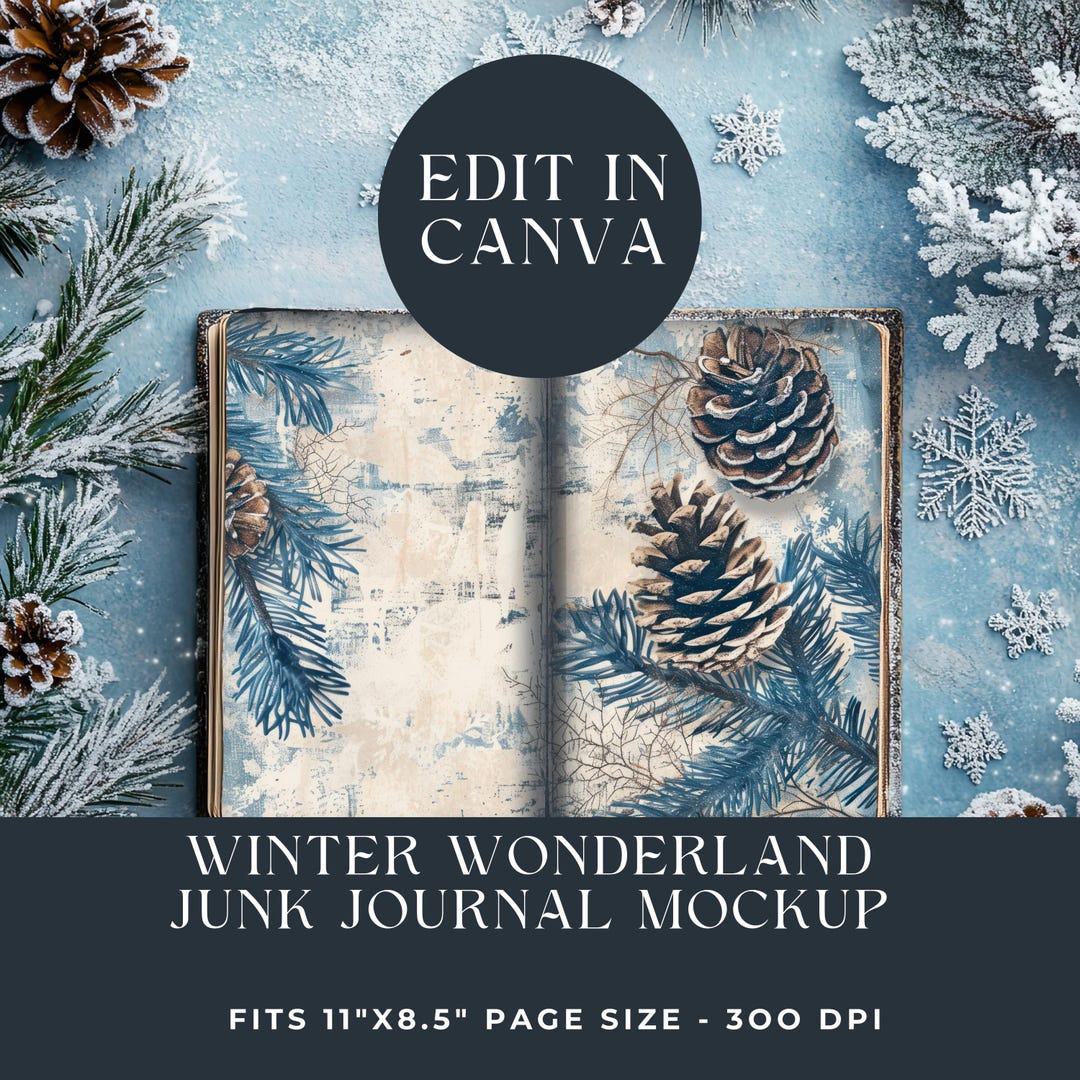 Winter Wonderland Junk Journal Mockup Canva, Drag and Drop Mockup ...