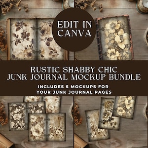 Junk Journal Mockup Canva, Drag and Drop Mockup, Shabby Chic, Rustic ...