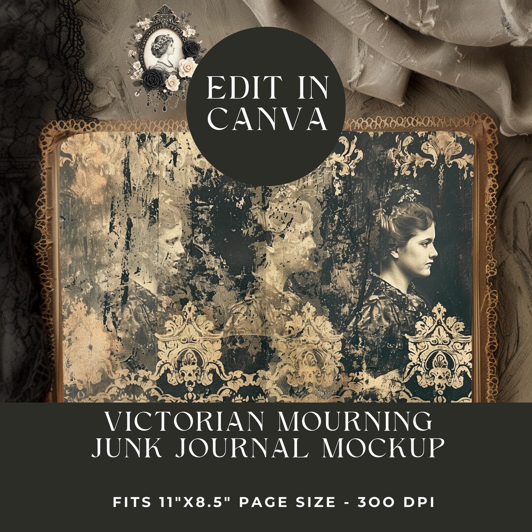Victorian Mourning Junk Journal Mockup: Vintage Drag and Drop Canva ...