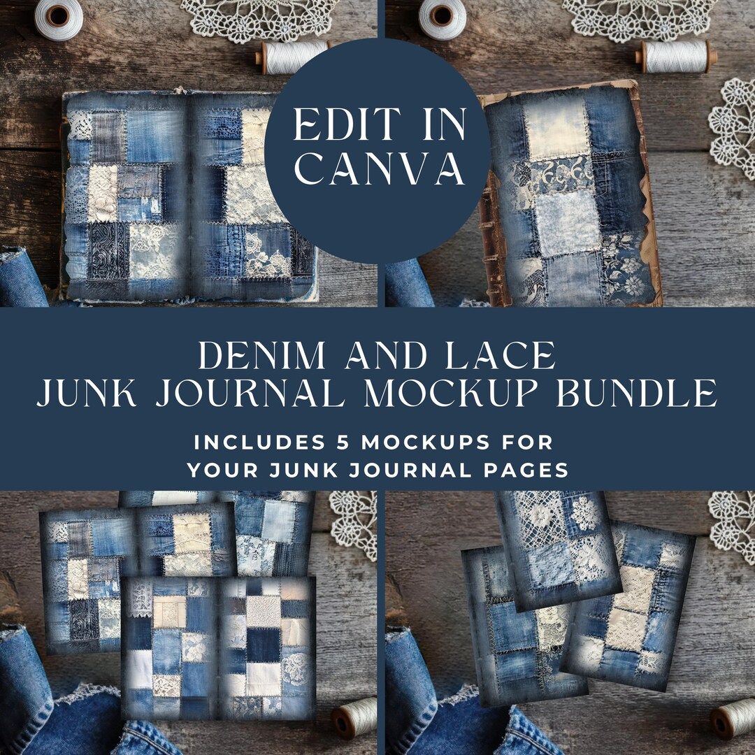 Denim and Lace Junk Journal Mockup Bundle: Canva Drag & Drop Template ...