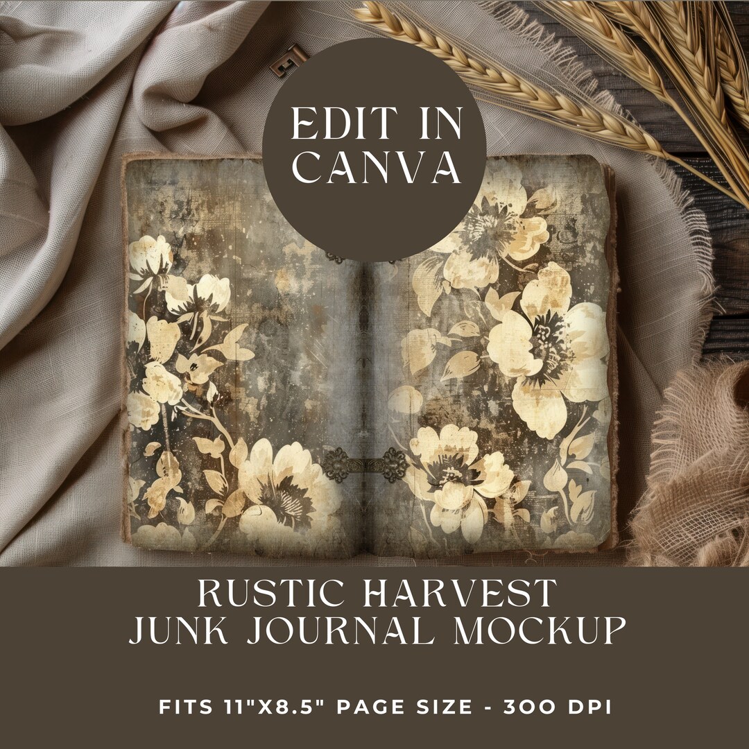 Junk Journal Mockup Canva, Drag and Drop Mockup, Rustic Harvest, Brown ...
