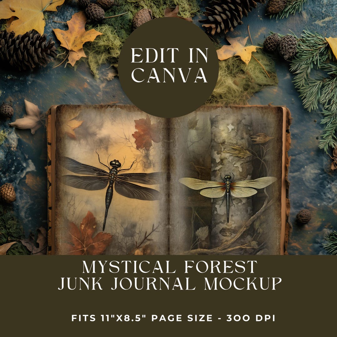 Mystical Forest Junk Journal Mockup Canva, Drag and Drop Mockup, Nature ...