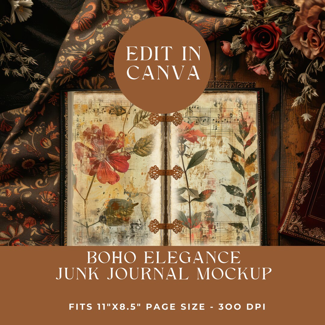 Junk Journal Mockup Canva, Drag and Drop Mockup, Boho, Bohemian, Mystic ...