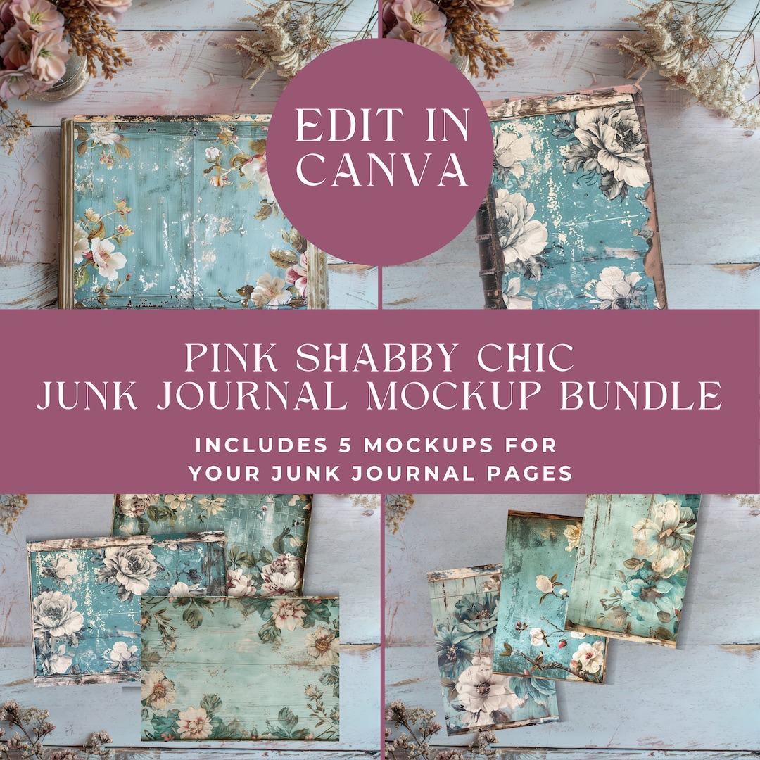 Junk Journal Mockup Canva, Drag and Drop Mockup, Shabby Chic, Pink ...