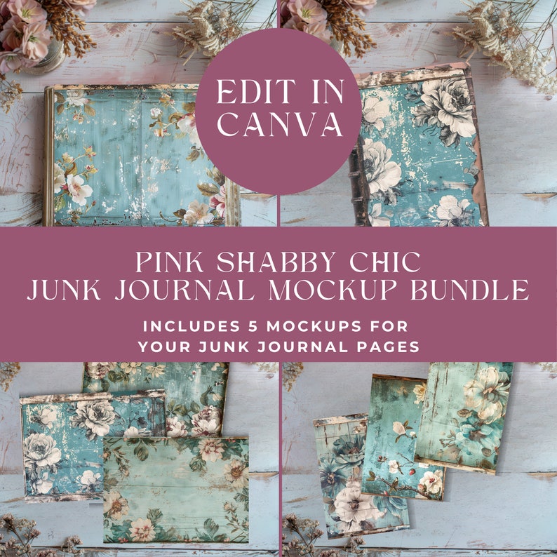 Junk Journal Pages Mockup, Drag and Drop Mockup, Shabby Chic, Pink ...