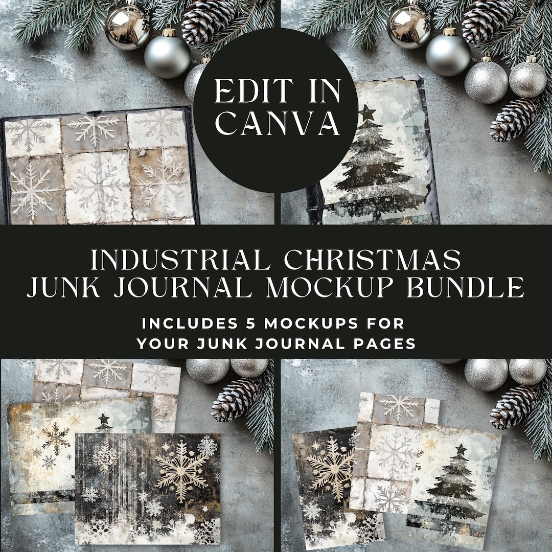 Silver Christmas Junk Journal Mockup Bundle: Modern Holiday Canva Drag ...