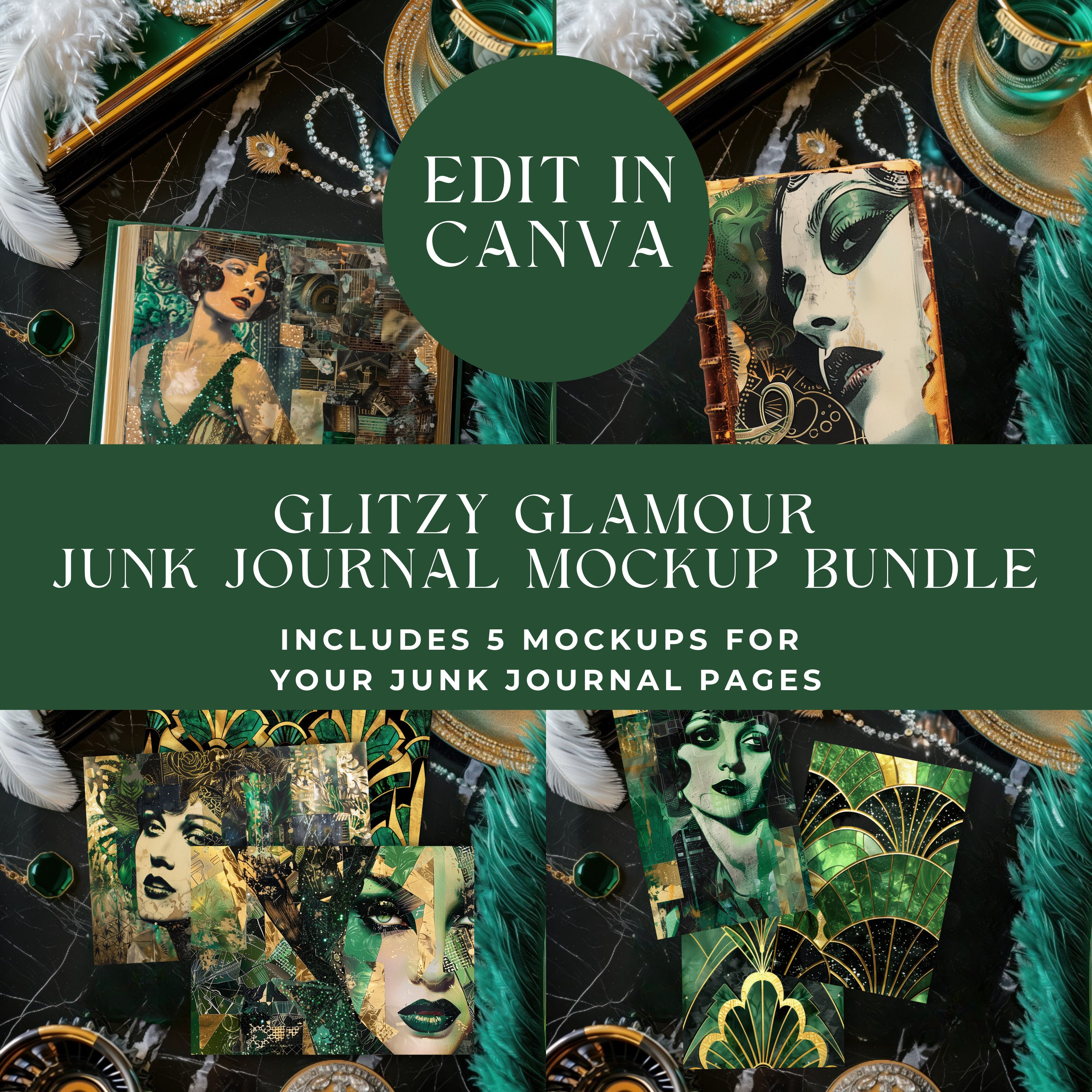 Junk Journal Mockup Canva, Drag and Drop Mockup, Glamorous, Glitzy, Art ...
