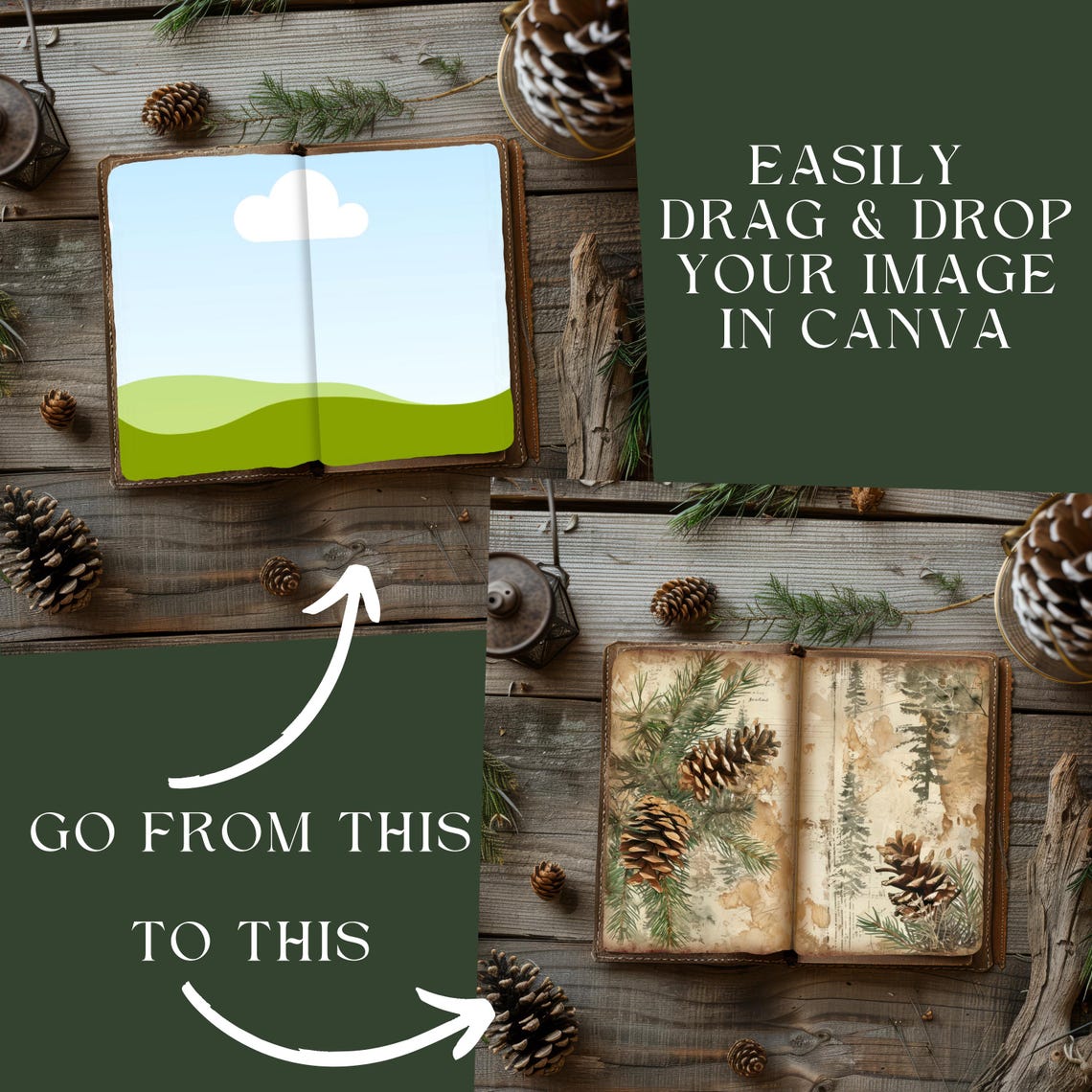 Rustic Nature Junk Journal Mockup: Canva Drag & Drop Template (digital ...