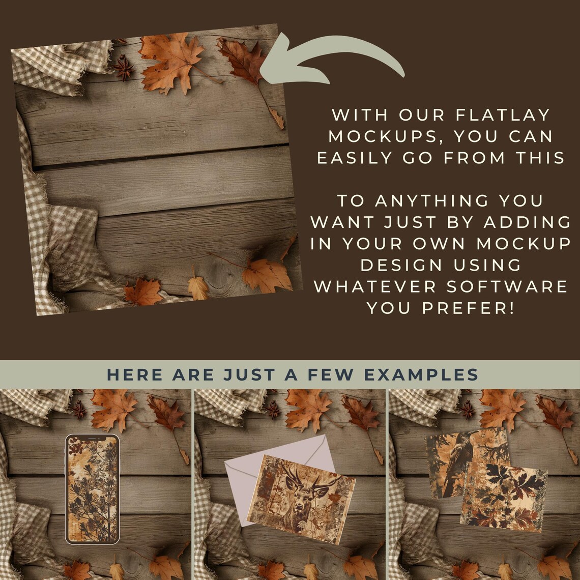 Gingham Autumn Flatlay Background: Fall Leaves Rustic Farmhouse Product ...