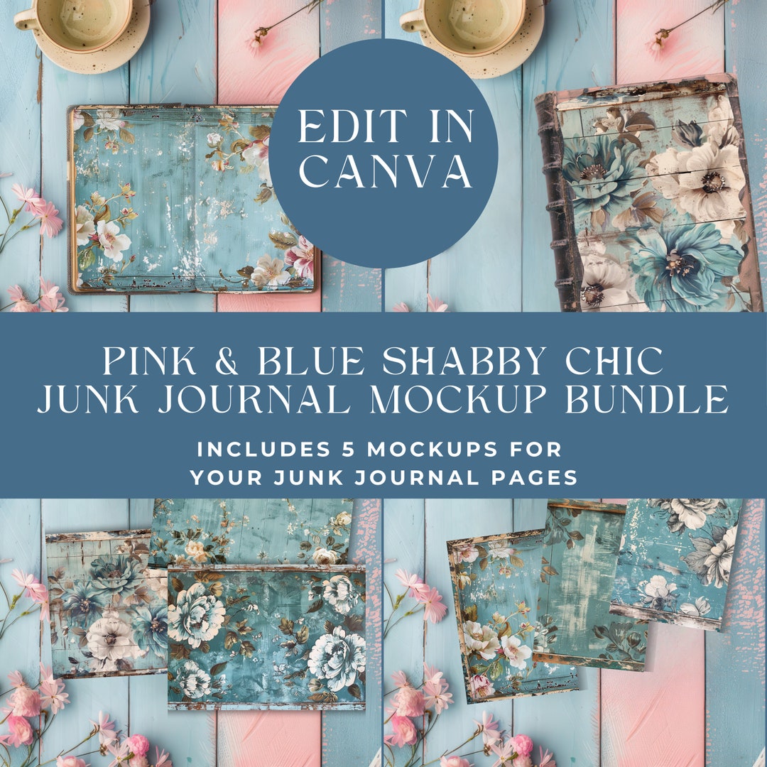 Junk Journal Mockup Canva, Drag and Drop Mockup, Shabby Chic, Pink ...