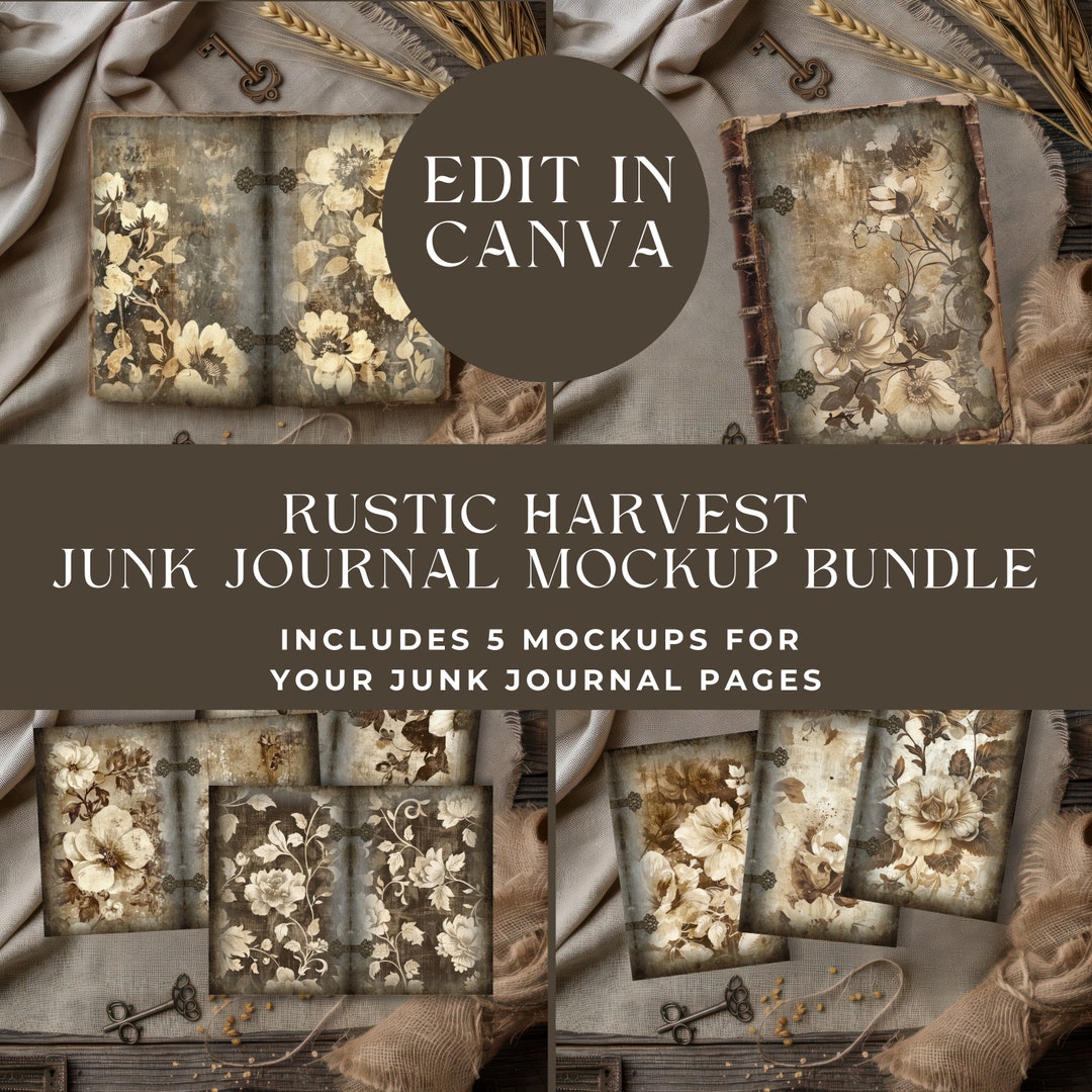 Rustic Harvest Junk Journal Mockup Bundle: Canva Drag & Drop Template ...