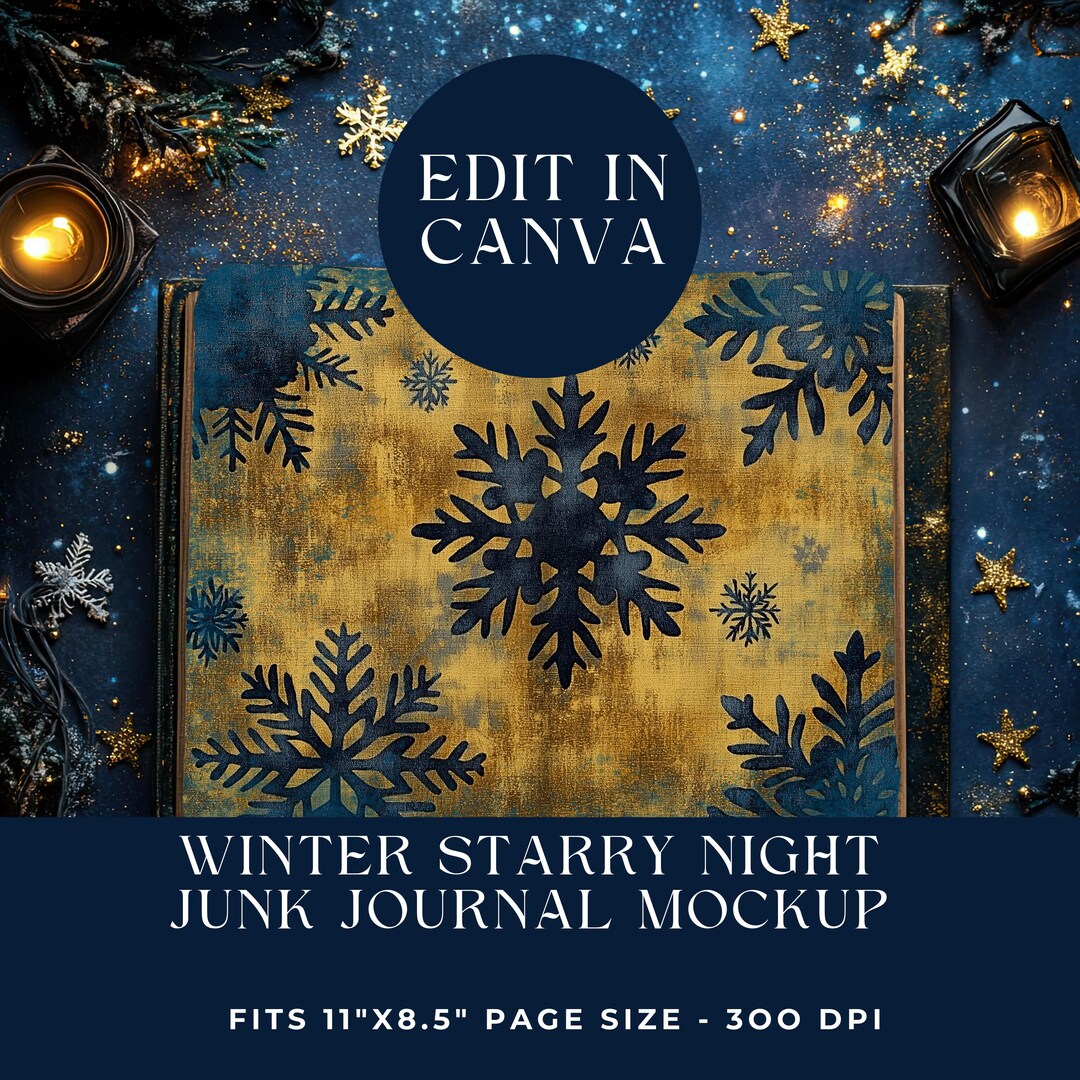 Winter Starry Night Junk Journal Mockup: Canva Drag & Drop Template ...
