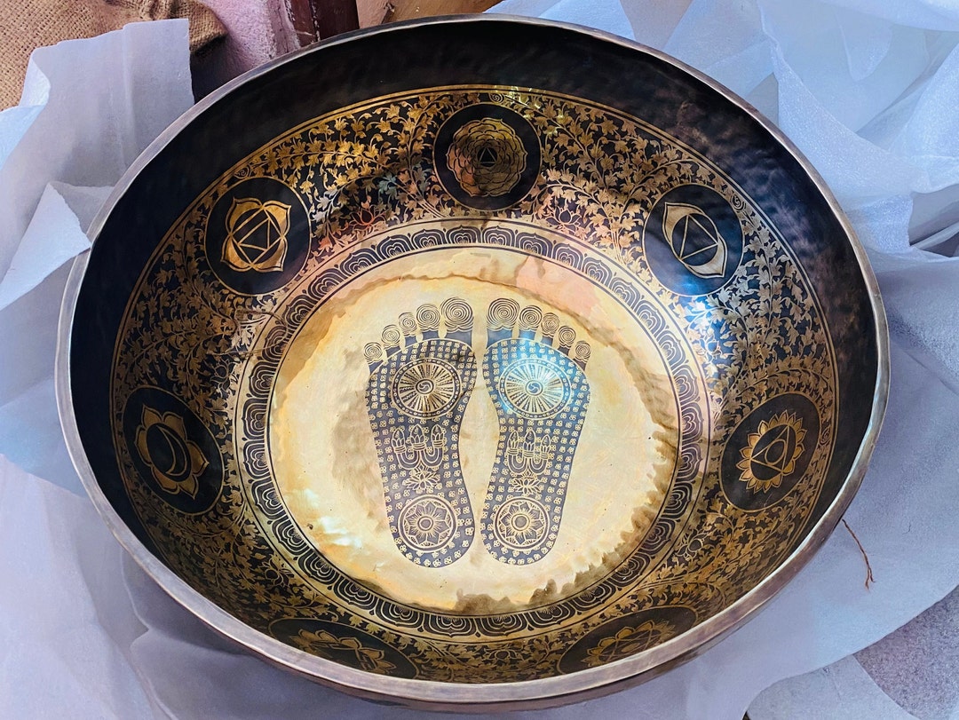 Extra Large Singing Bowl, Flower of Life Buddha Feet Etched Large ...
