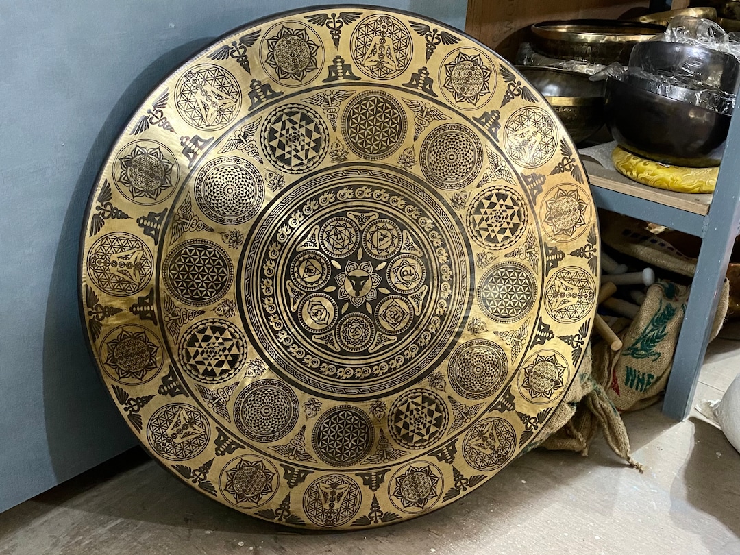 50cm-100cm Handmade Tibetan Gong Bell- Adorned With Various Peaceful ...