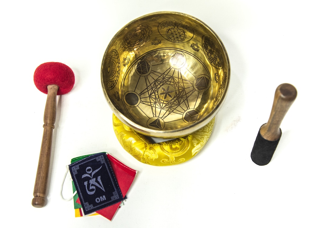 10" Sacred Singing Bowl Adorned With 7 Corner Geometrical Symbol-8 ...