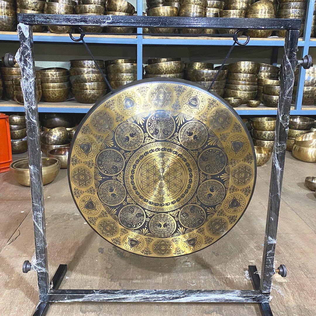 Handmade Flower of Life Gong From Nepal – Extra Large Deep Resonating ...