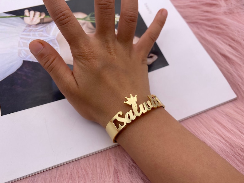 Kids Name Cuff Bangle With Crown Gift for Women | Etsy