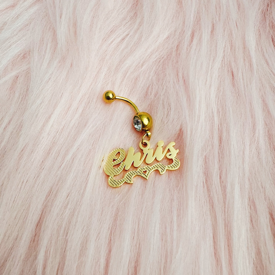 Custom Belly Button Ring, Custom Crystal Belly Rings, Name Belly Ring ...