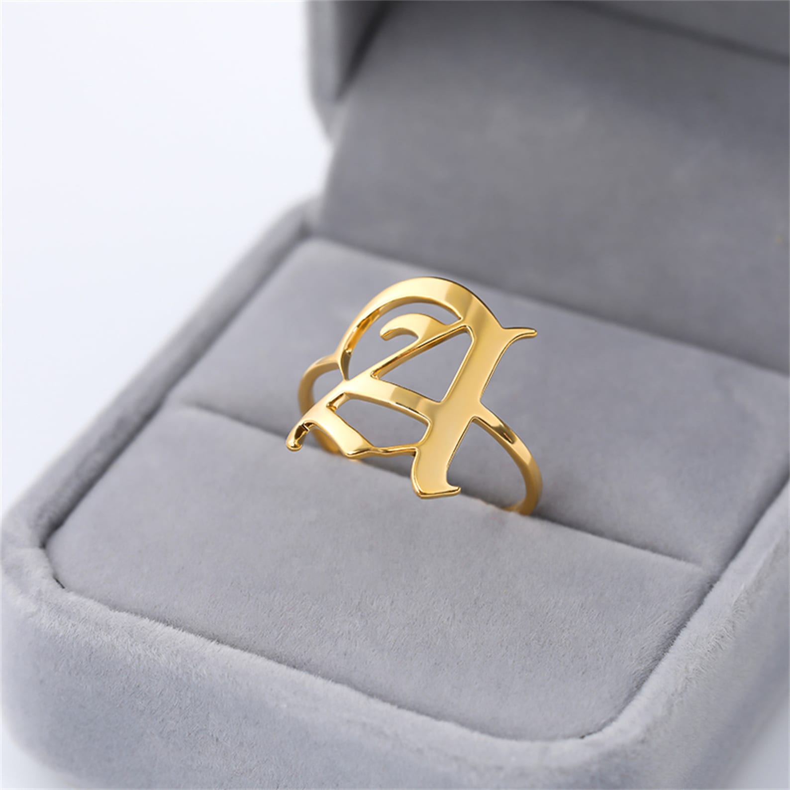 Stainless Steel Old English Initial Ring, Custom Initial Ring ...