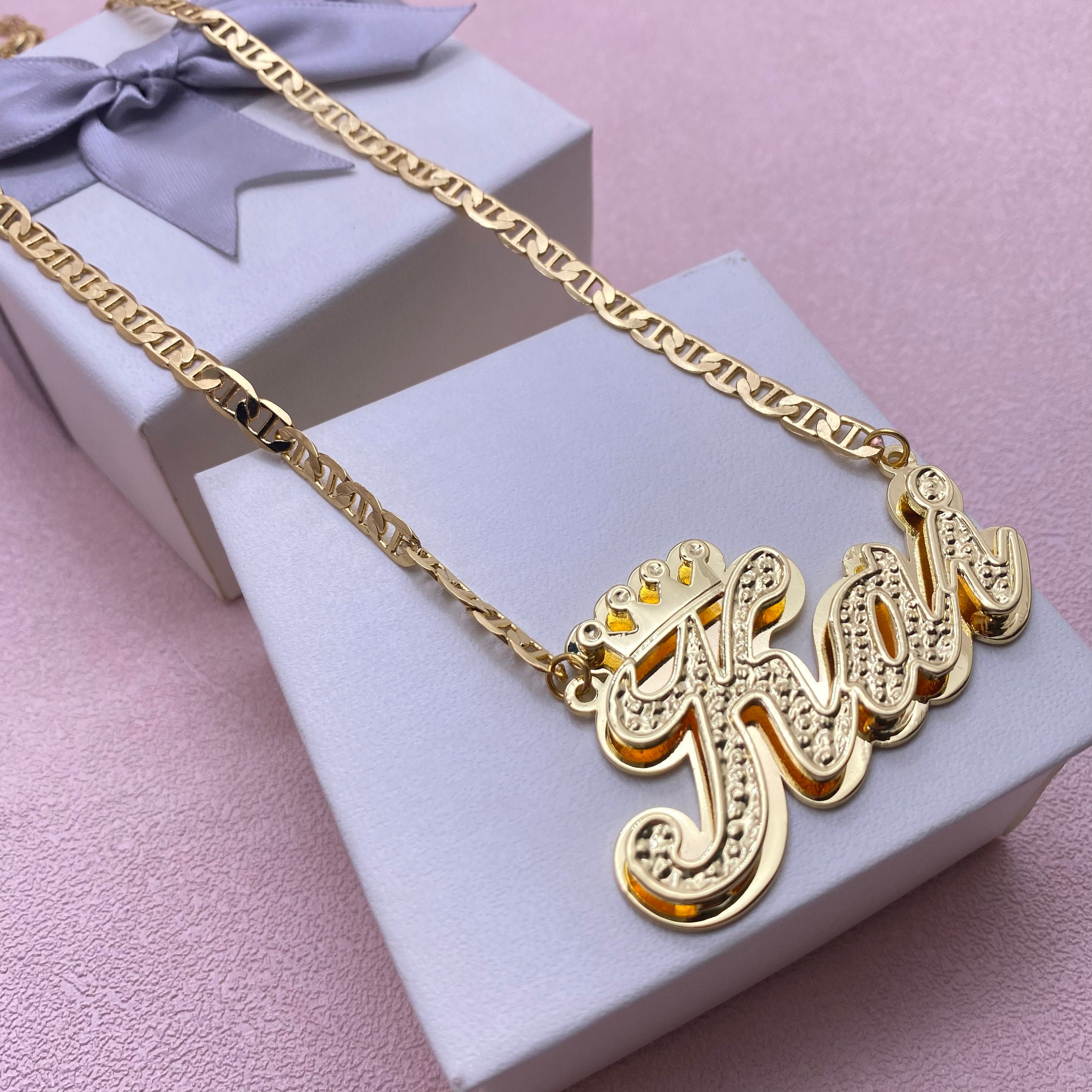 Custom 3D Name Necklace, Nameplate Necklace, Double Plated Name ...