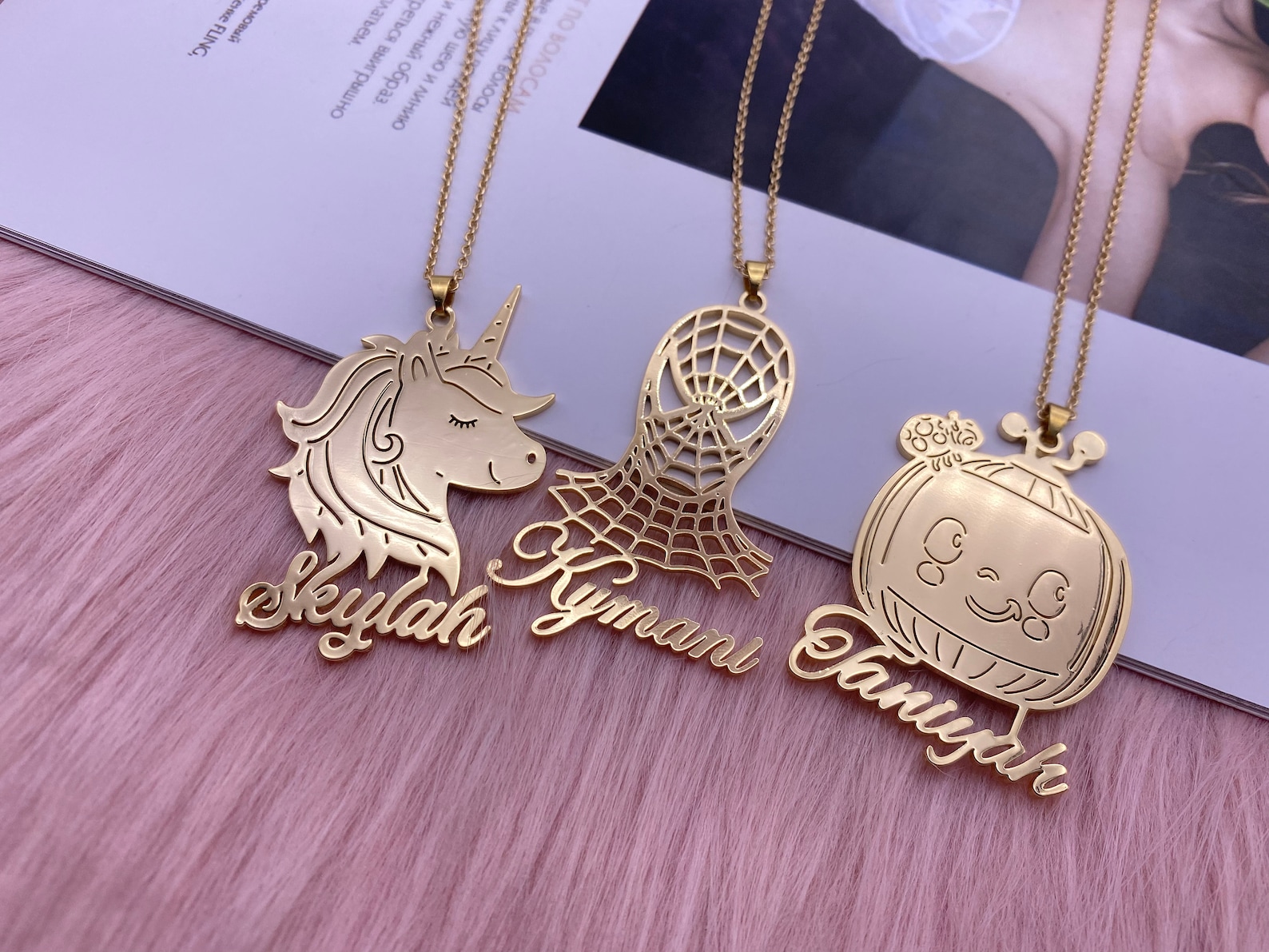 Personalized Cartoon Character Name Necklace Kids Necklace | Etsy