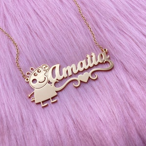 Peppa Pig Name Necklace, Custom Cartoon Character Name Necklace, Kids ...