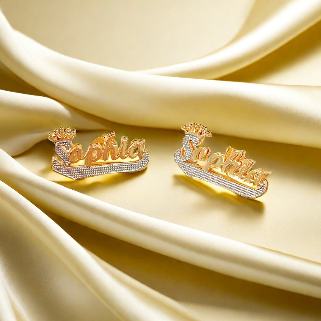 3D Double Plated Name Stud Earrings, Personalized Name Earrings,two ...