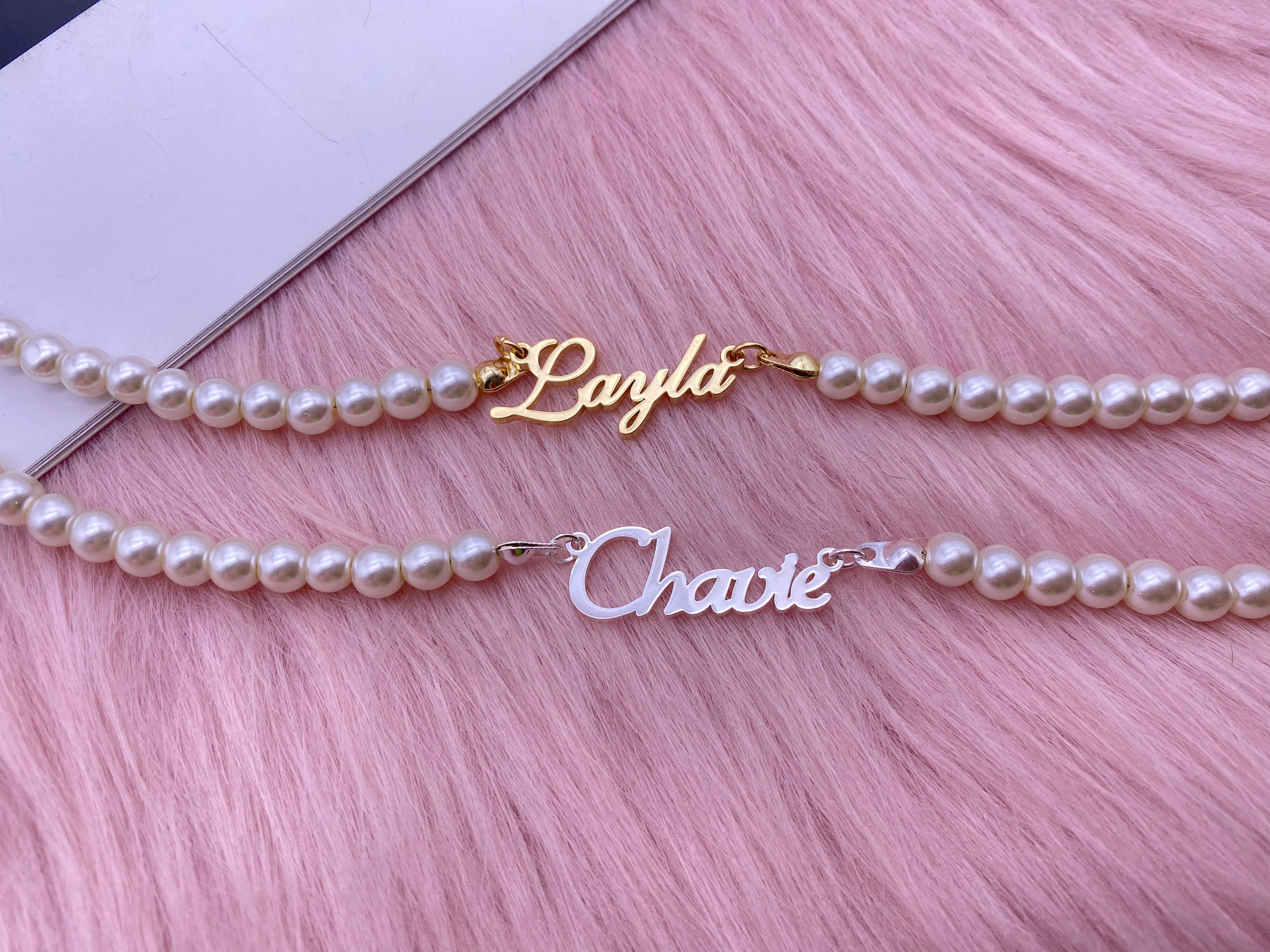 Personalized Anklet - Pearl Name Anklet - Pearl Anklet Bracelet ...