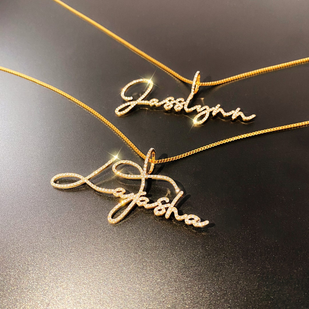 Diamond Name Necklace, Custom Name Necklace,bling Name Necklace,script ...
