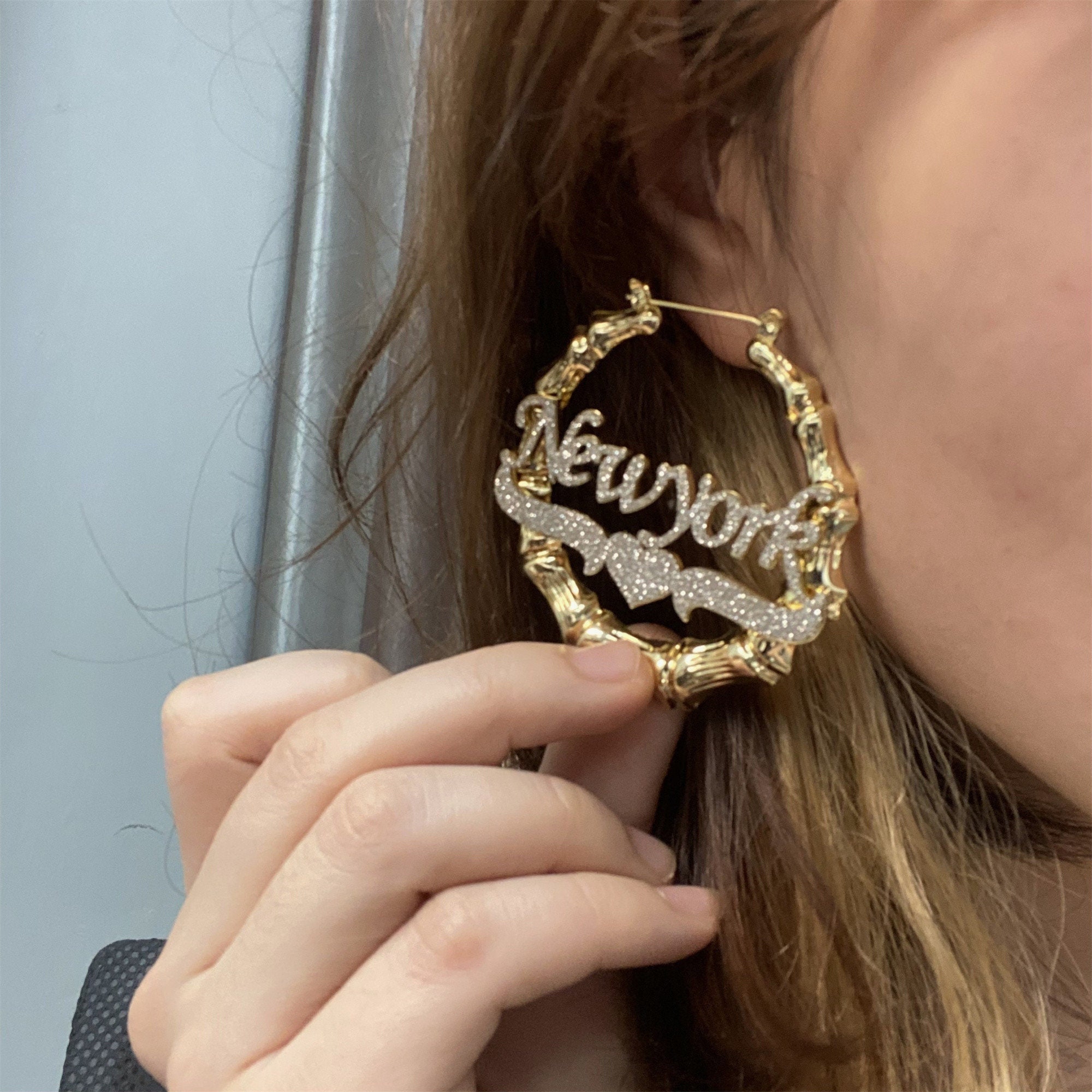 Bling Bamboo Earrings Custom Bamboo Earrings Name Bamboo - Etsy