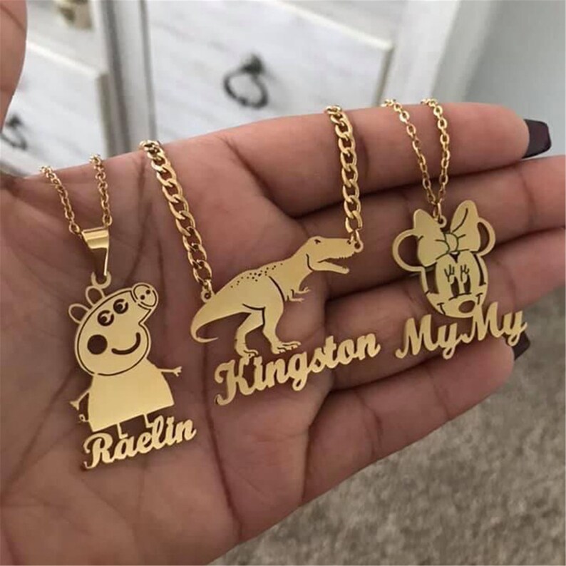 Custom Character Name Necklace Cartoon Necklace Minnie Mouse | Etsy