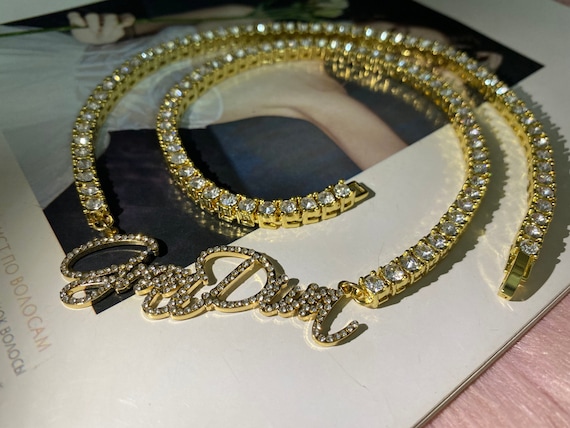 Custom Name Necklace Diamond Name Necklace Gold Name | Etsy